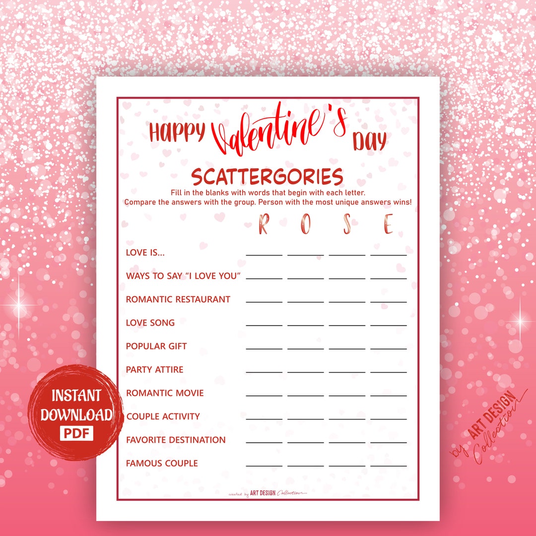 VALENTINE'S Scattergories ROSE Game • Valentines Day Game Holiday Love ...