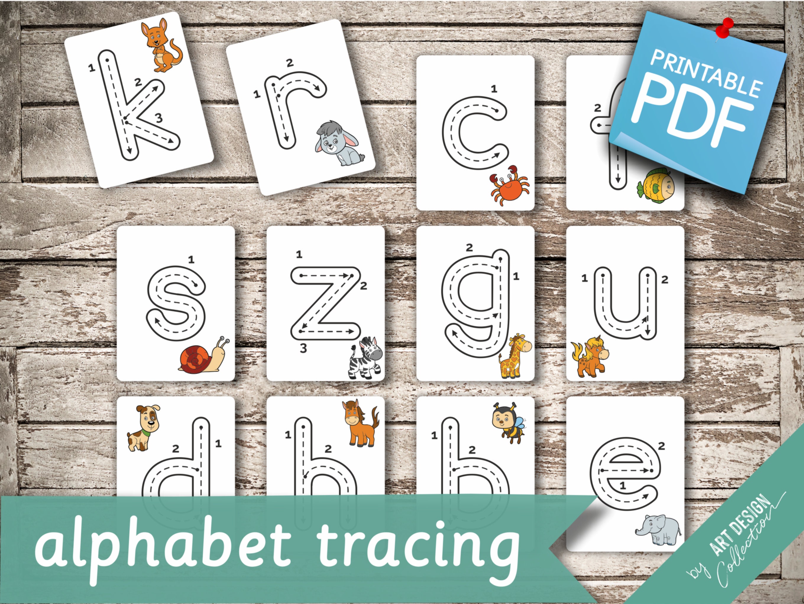 ALPHABET TRACING • 52 Printable Montessori Cards • Alphabet Flash Cards ...