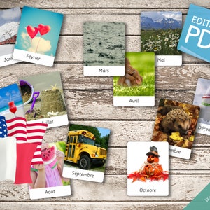 MONTHS FRENCH Edition • 60 French and 60 English Editable Montessori ...