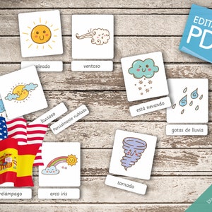 WEATHER SPANISH Edition • 26 Spanish and 26 English Editable Montessori ...