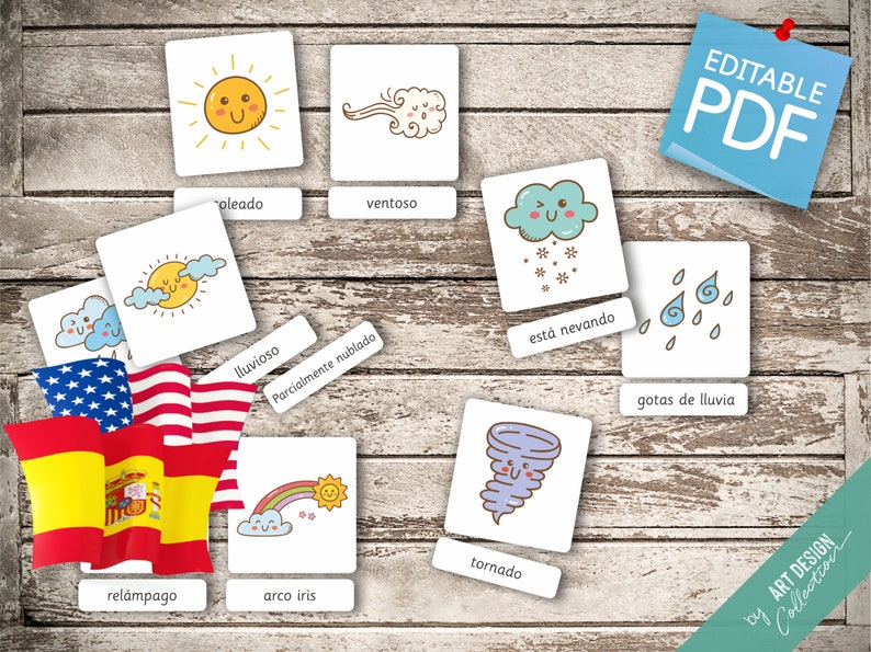 WEATHER SPANISH Edition • 26 Spanish and 26 English Editable Montessori ...