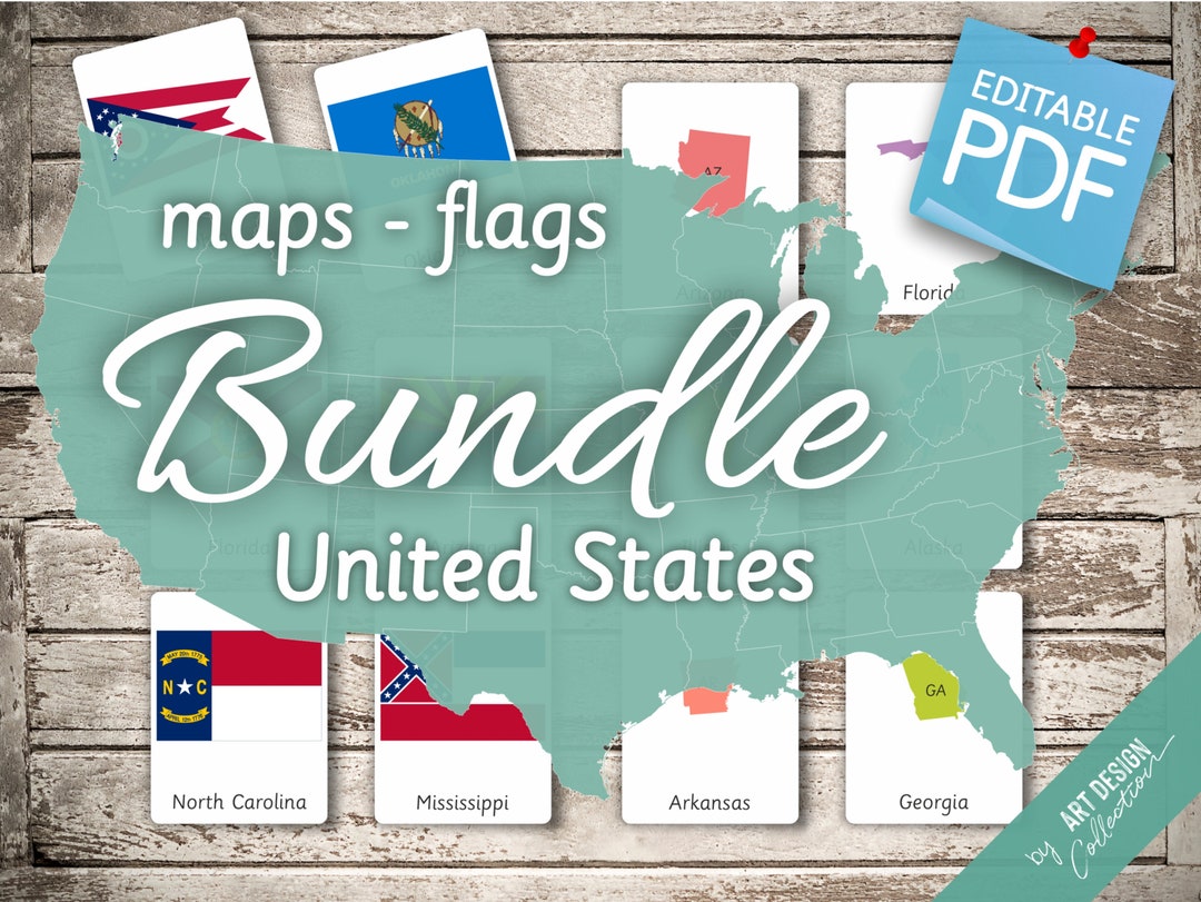 BUNDLE UNITED STATES (flags - Maps) • 206 Editable Montessori Cards ...