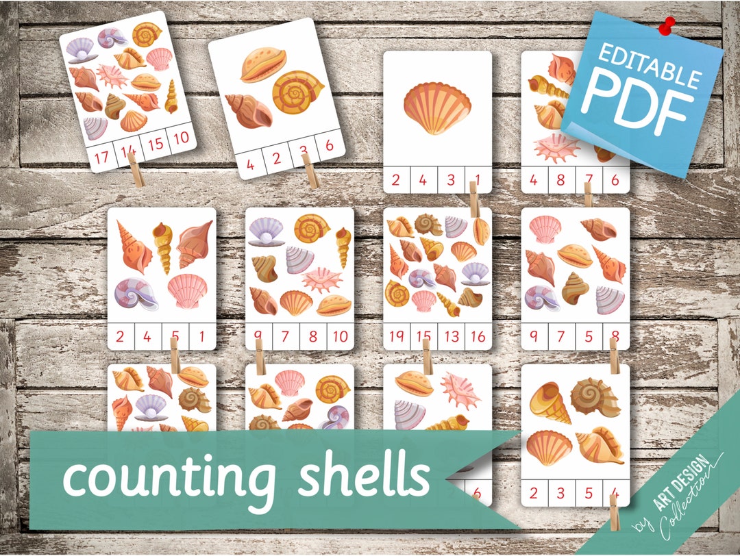 COUNTING SHELLS (1 to 20) • 20 Editable Montessori Cards • Flash Cards ...