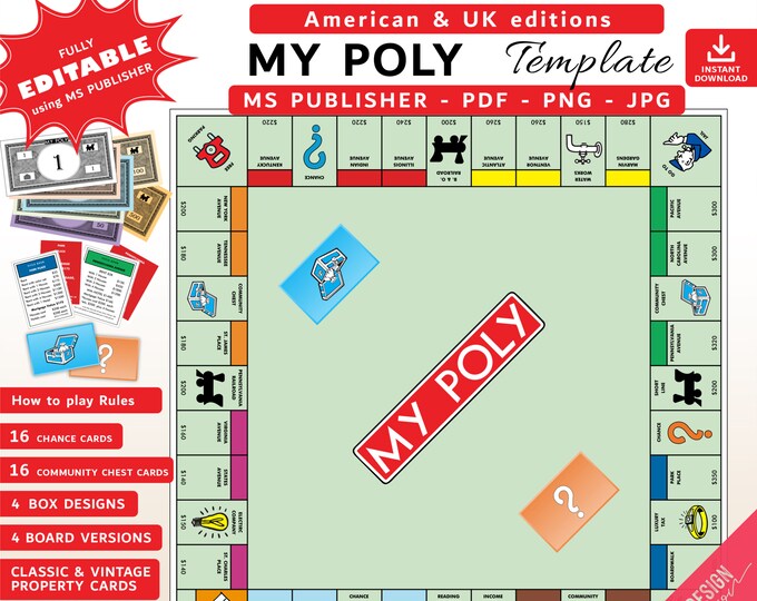 Blank Monopoly Board Game Template Custom Monopoly Template Game ...