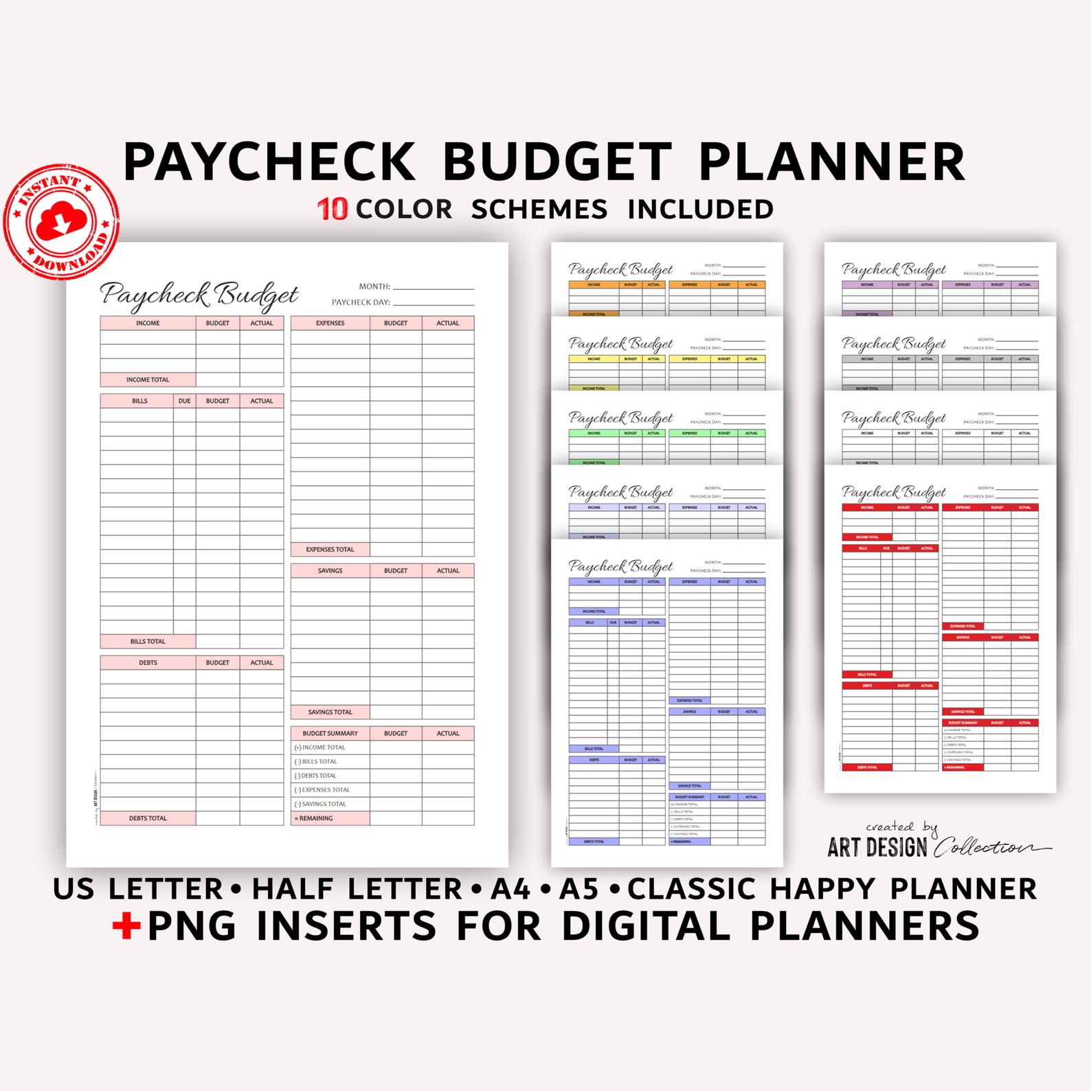 PAYCHECK BUDGET Planner, Digital Planner Planner, Digital Download ...