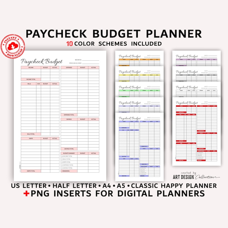 PAYCHECK BUDGET Planner, Digital Planner Planner, Digital Download ...