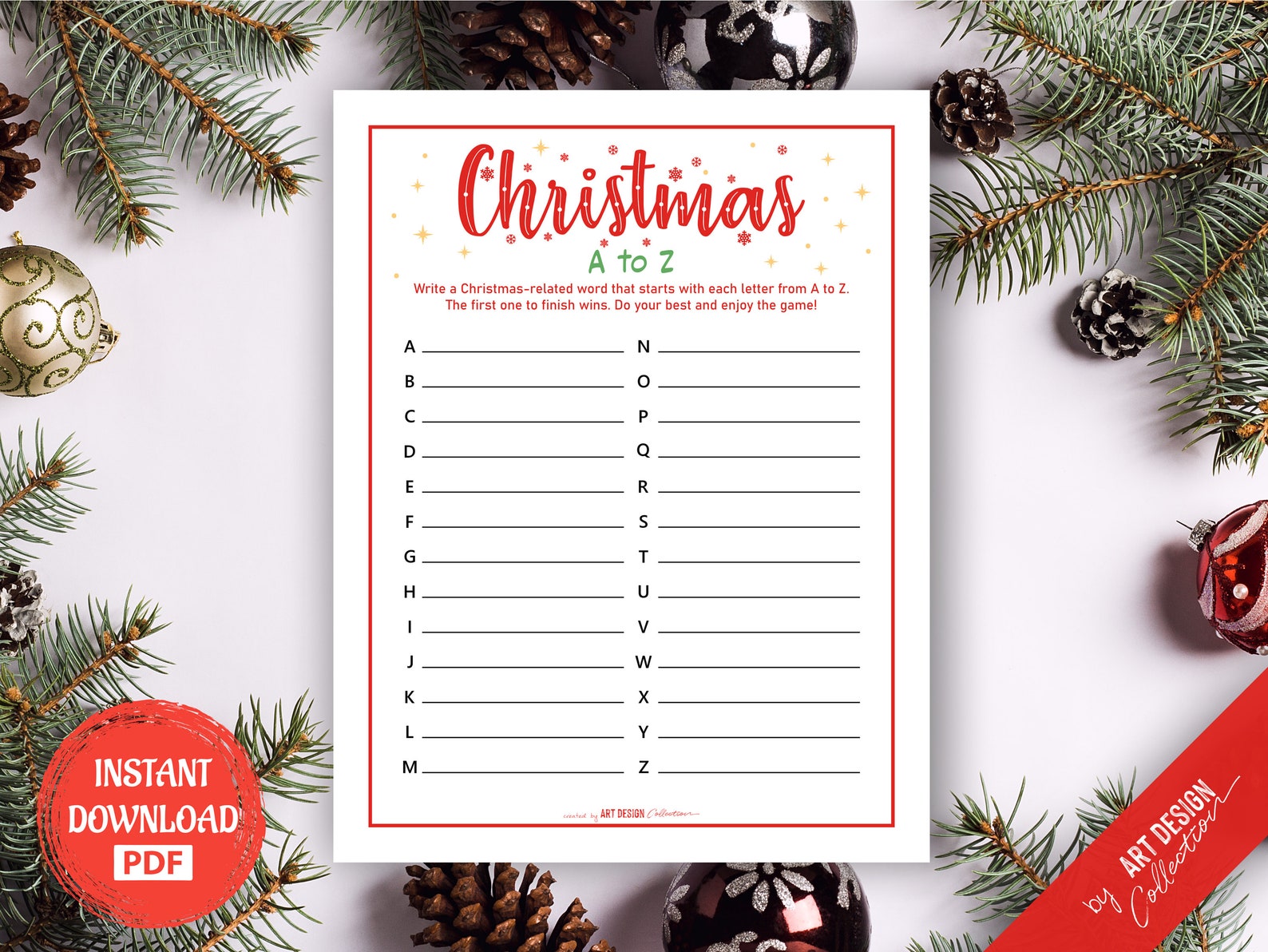 CHRISTMAS A to Z Game Christmas Game Holiday Christmas Party - Etsy