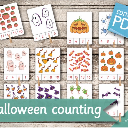 HALLOWEEN Montessori Counting Cards Clip Cards Flash - Etsy