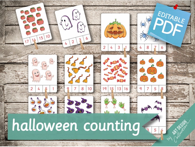 HALLOWEEN COUNTING 20 Editable Montessori Cards Flash - Etsy