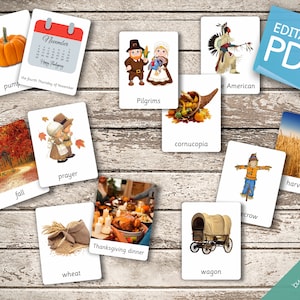 THANKSGIVING Vocabulary • 32 Editable Montessori Cards • Flash Cards ...