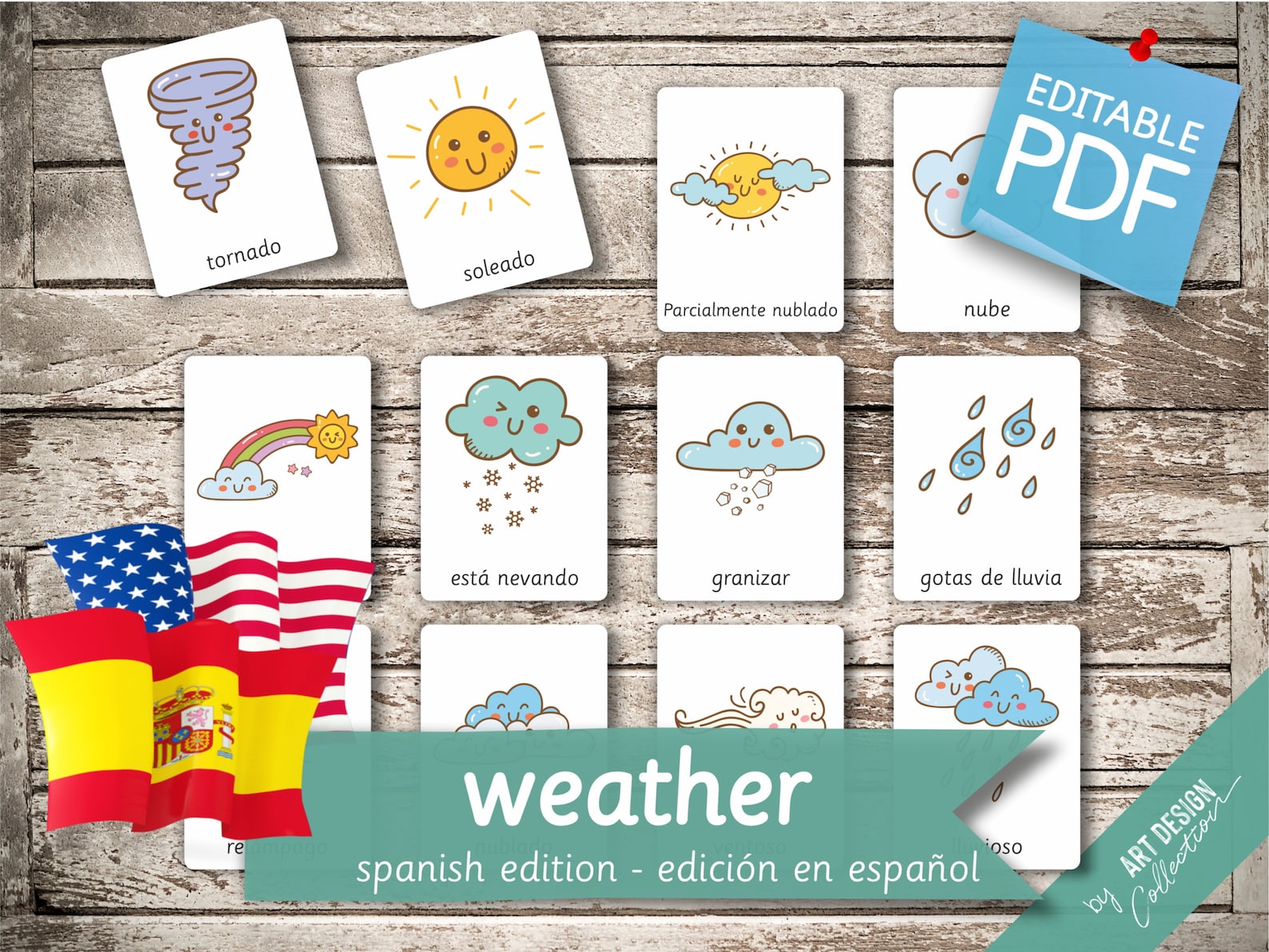 WEATHER SPANISH Edition 26 Spanish and 26 English Editable | Etsy