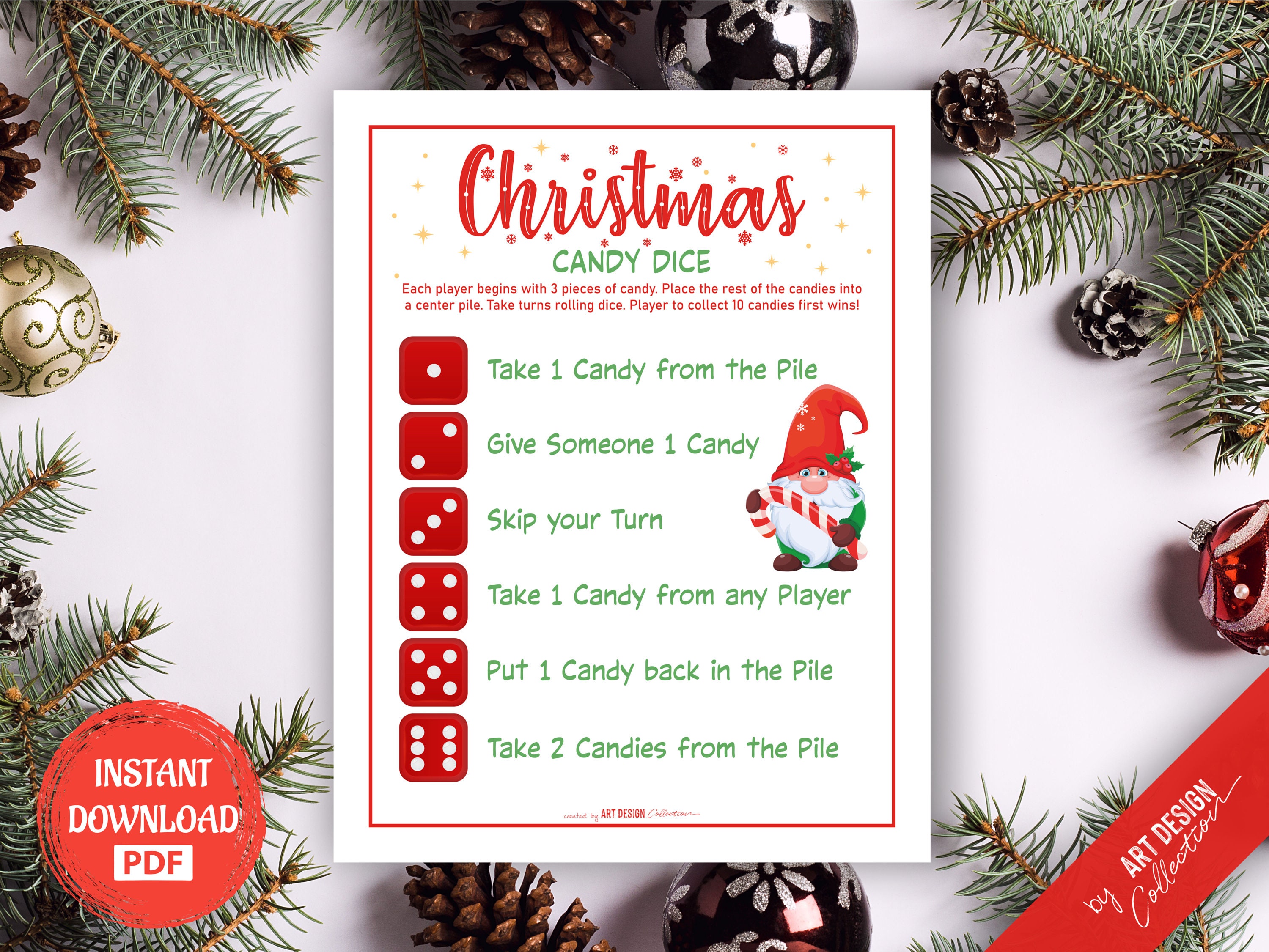 CHRISTMAS CANDY DICE Game • Christmas Game Holiday Christmas Party ...