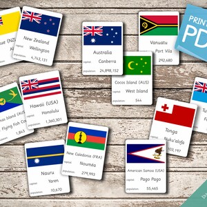 OCEANIA FLAGS • 31 Montessori Cards • Flash Cards Nomenclature ...