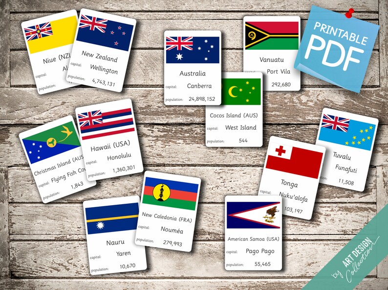 OCEANIA FLAGS 31 Montessori Cards Flash Cards Nomenclature - Etsy