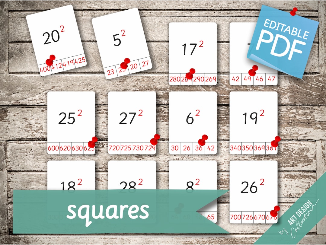 SQUARES Math • Montessori Cards • 32 Flash Cards Nomenclature ...