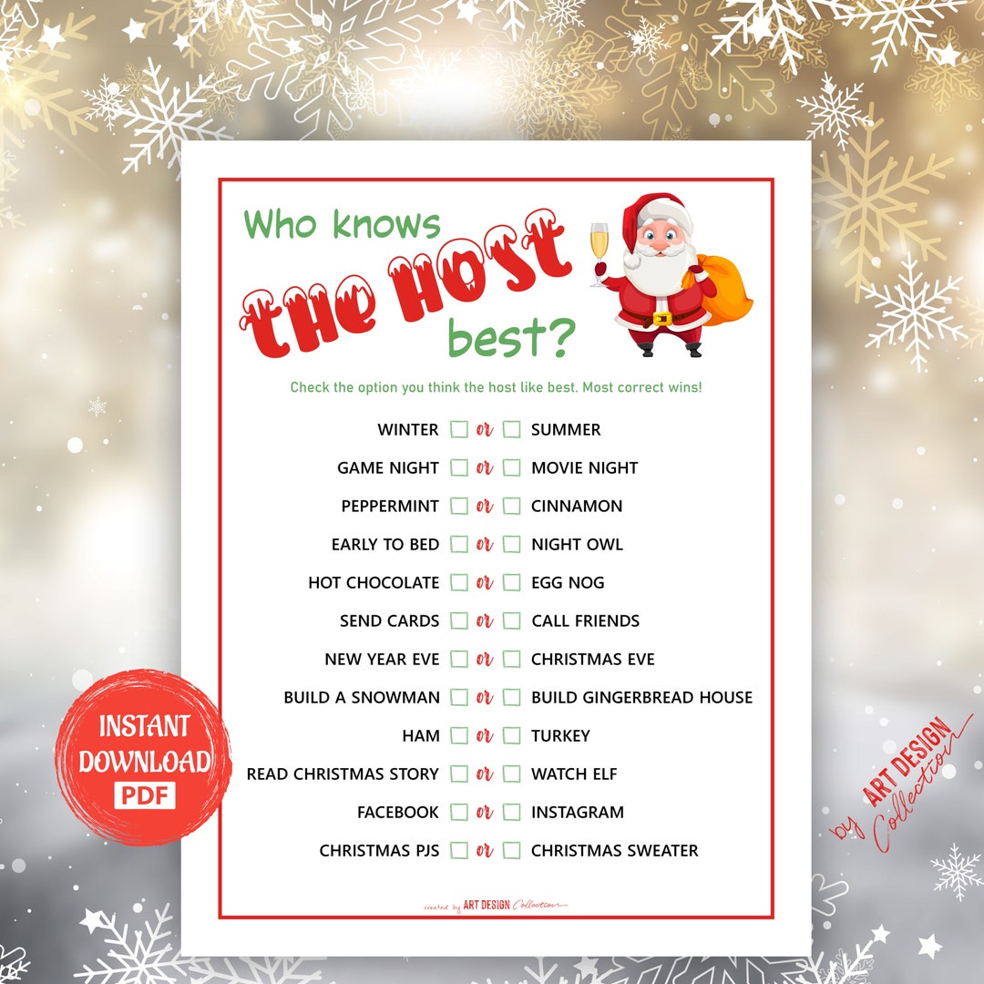 Who Knows the HOST Best? Game • Christmas Game Holiday Christmas Party ...