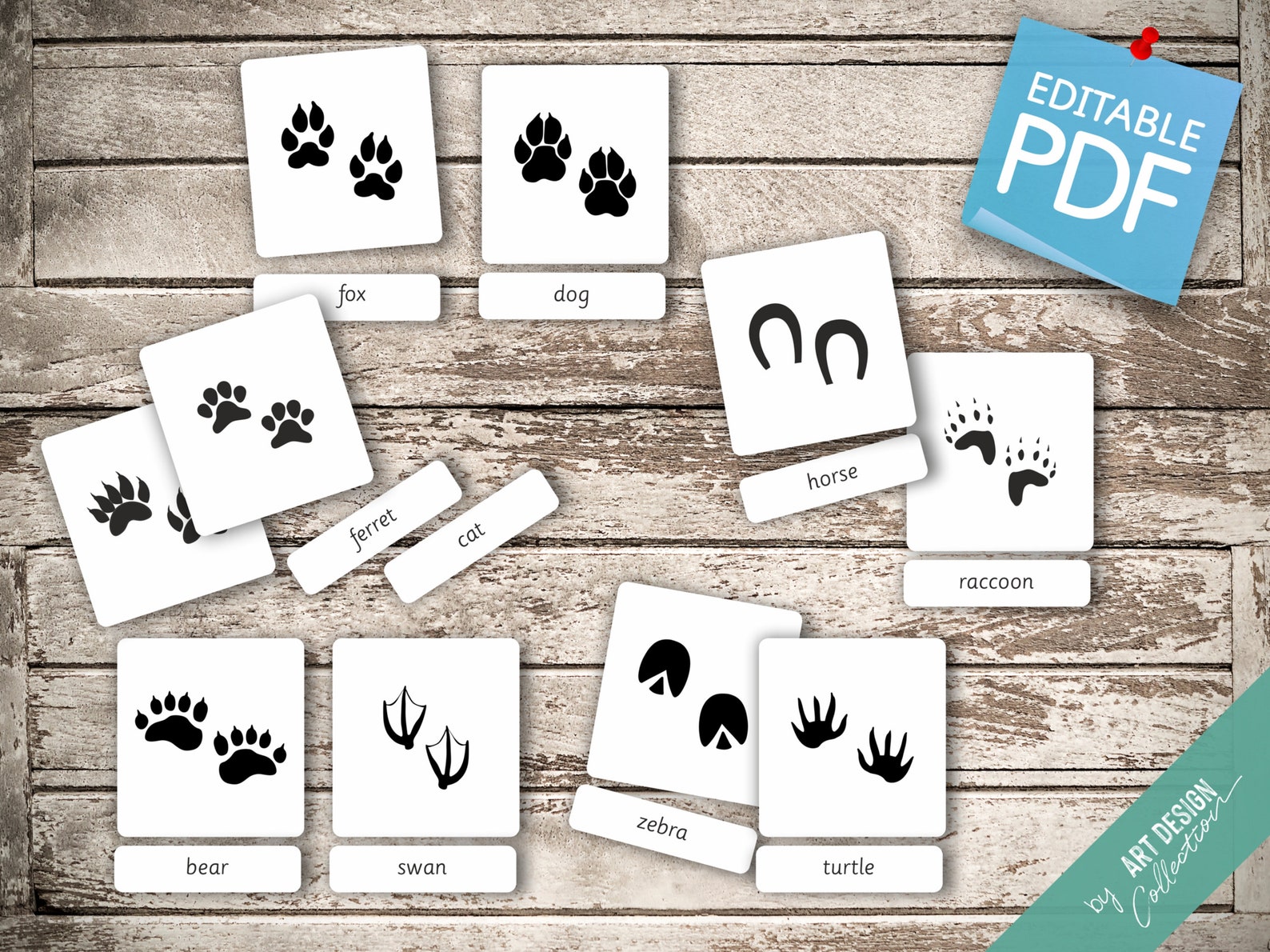 ANIMAL FOOTPRINTS 50 Montessori Cards Flash Cards - Etsy