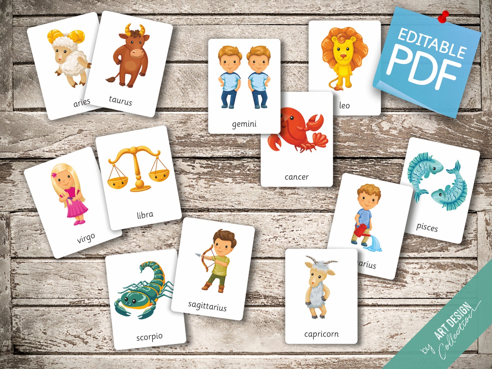 ZODIAC SIGNS • 48 Editable Montessori Cards • Flash Cards Nomenclature ...