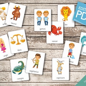 ZODIAC SIGNS • 48 Editable Montessori Cards • Flash Cards Nomenclature ...