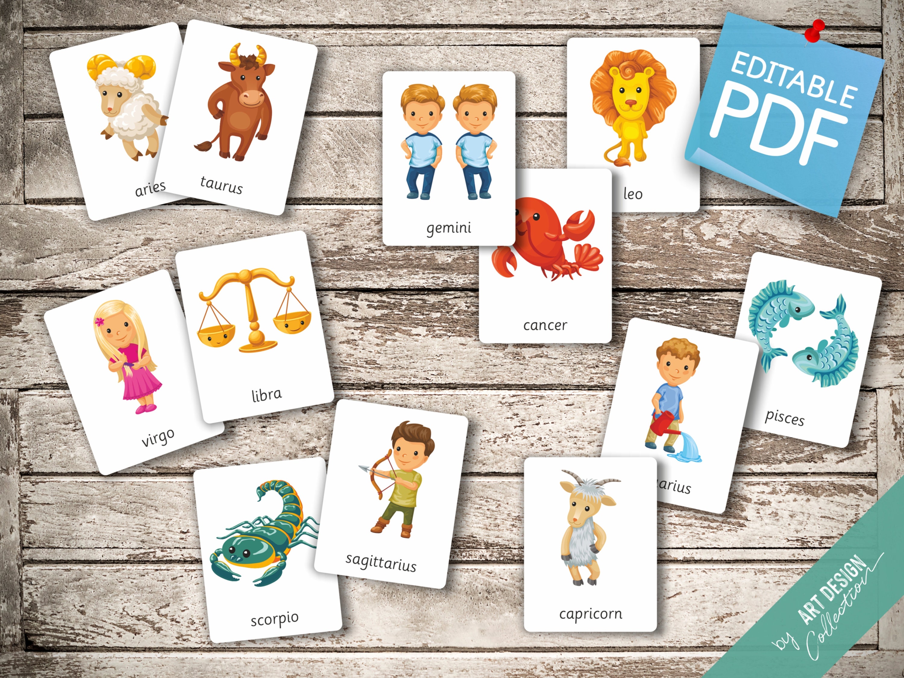ZODIAC SIGNS 48 Editable Montessori Cards Flash Cards - Etsy