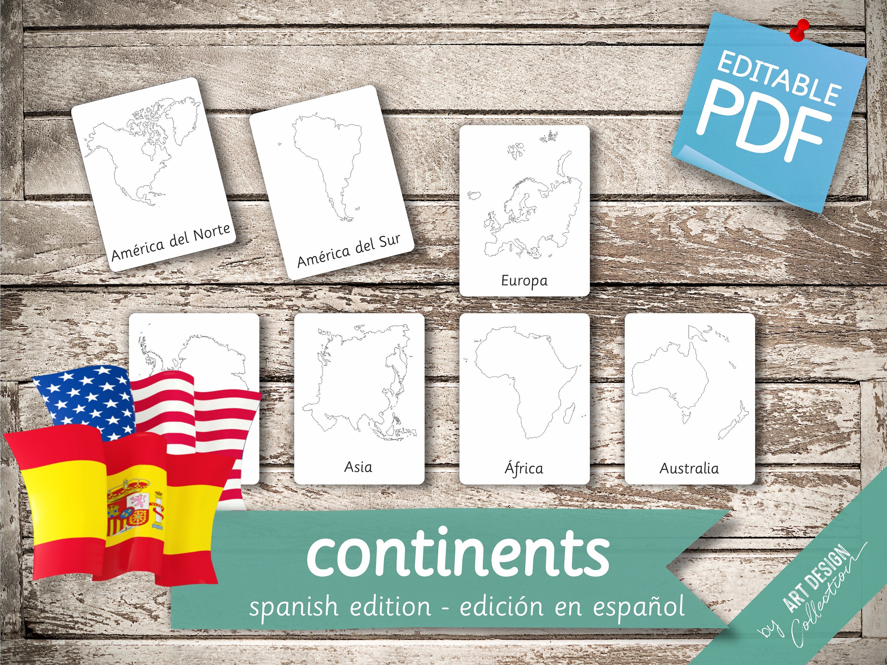 CONTINENTS of the WORLD SPANISH Edition • 8+8+8 Spanish and English ...