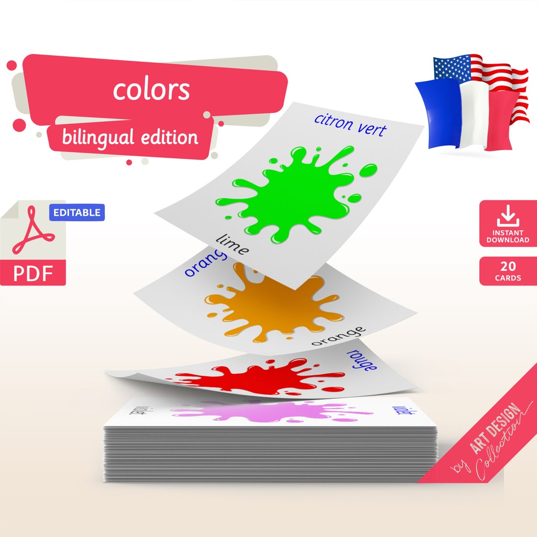 COLORS BILINGUAL • 20 Editable Montessori Flash Cards Nomenclature ...