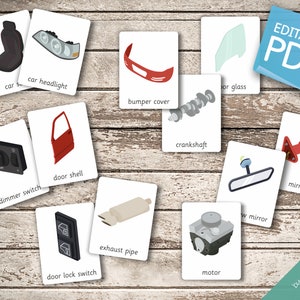 CAR PARTS • 36 Montessori Cards • Large Size A1 Flash Cards ...