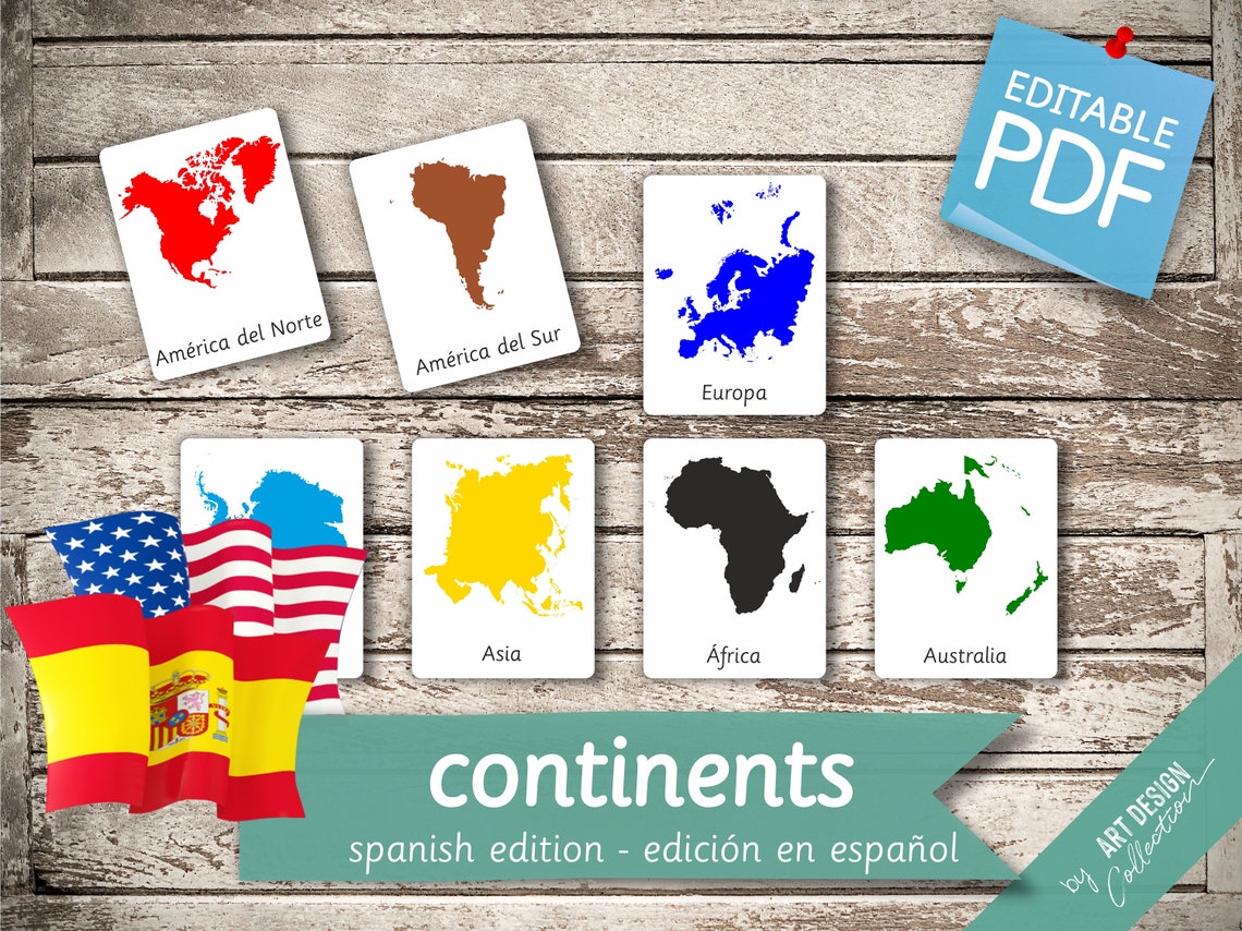 CONTINENTS of the WORLD SPANISH Edition 888 Spanish and | Etsy