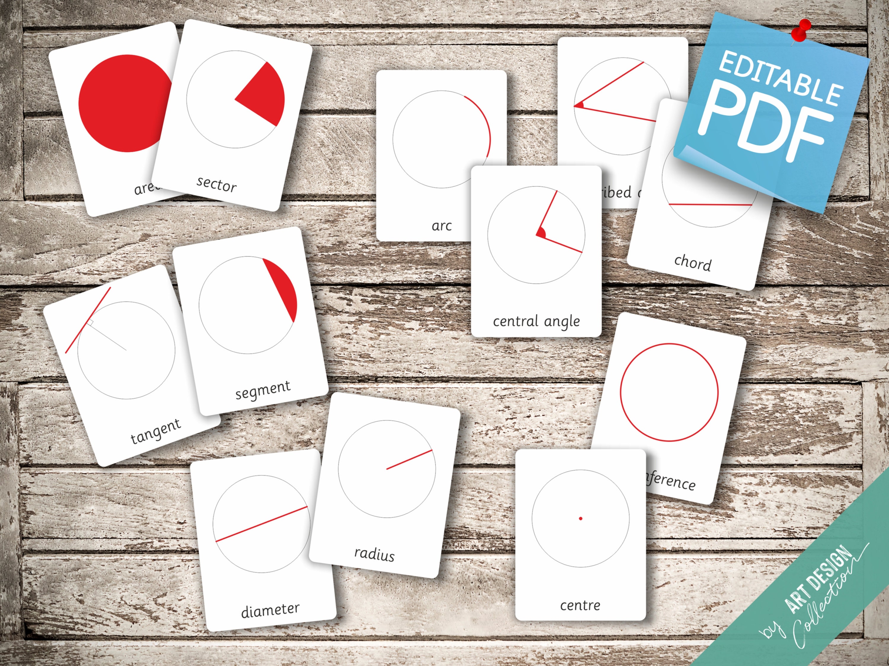 CIRCLE 14 Editable Montessori Cards Flash Cards | Etsy