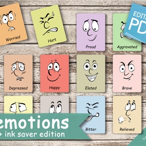 EMOTIONS 24 Editable Montessori Flash Cards PDF Printable Cards ...