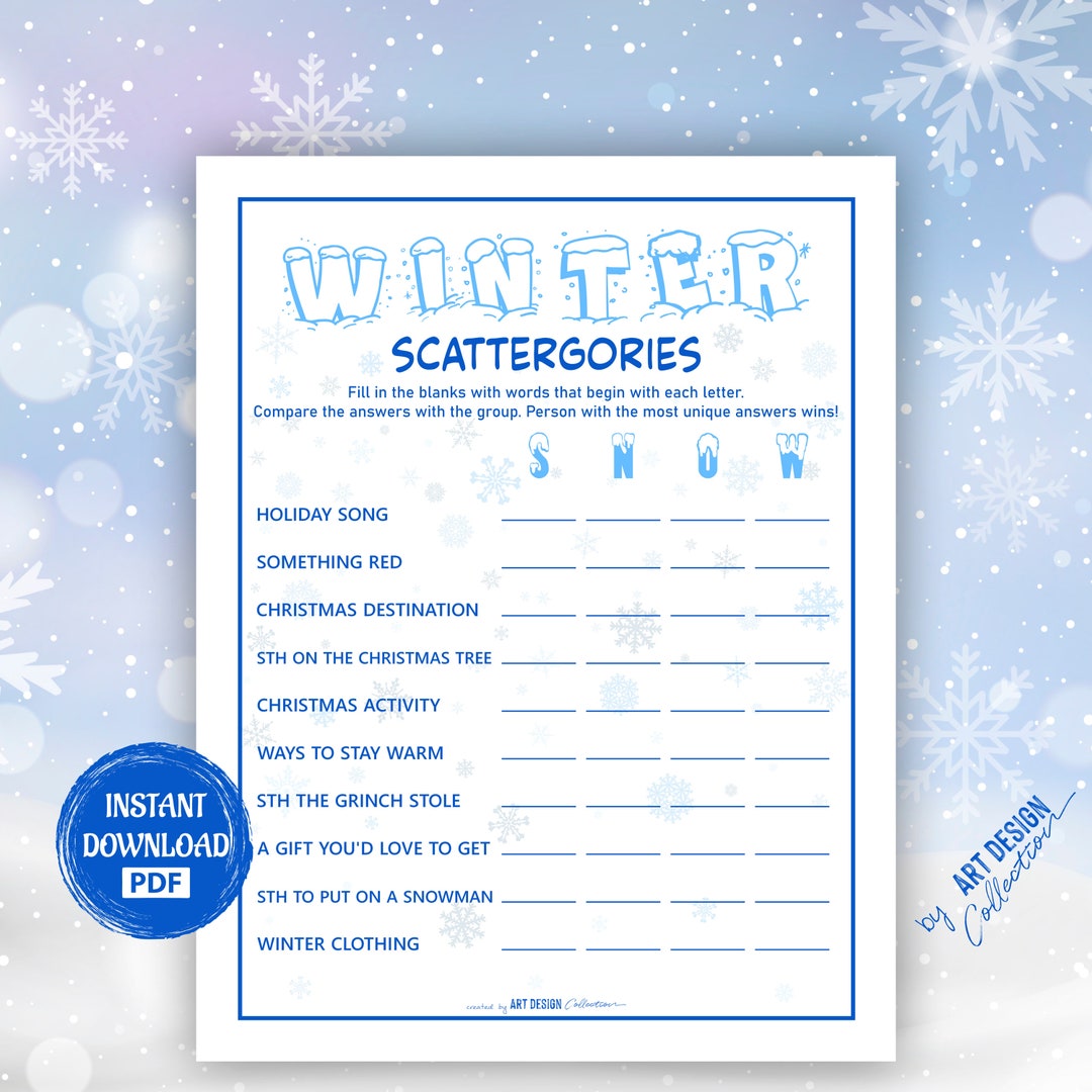 WINTER Scattergories Game • Winter Game Holiday Christmas Party Holiday ...