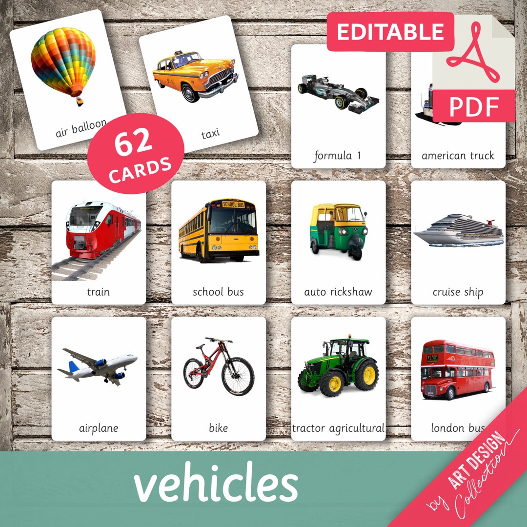 VEHICLES 62 Montessori Cards Flash Cards Nomenclature Flashcards ...