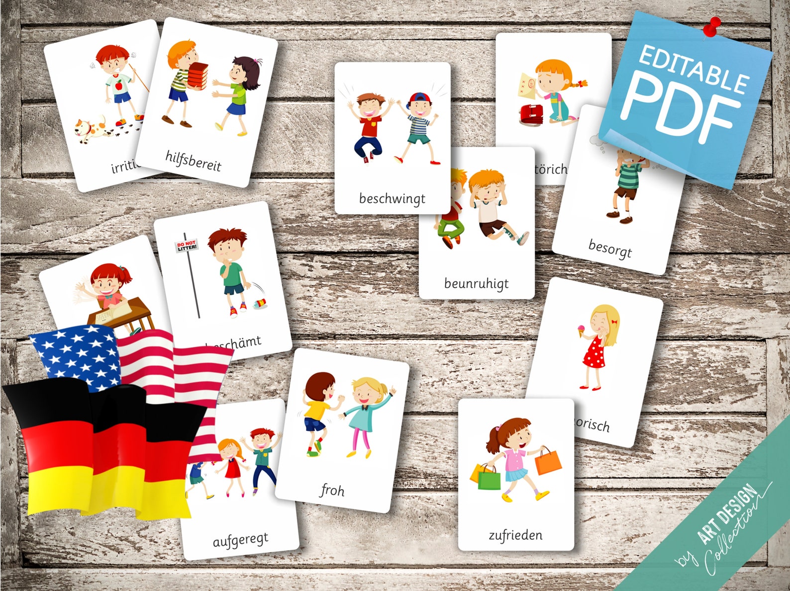 EMOTIONS GERMAN Edition 18 German and 18 English Editable | Etsy