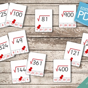 SQUARE ROOTS Math • 32 Montessori Cards • Flash Cards Nomenclature ...