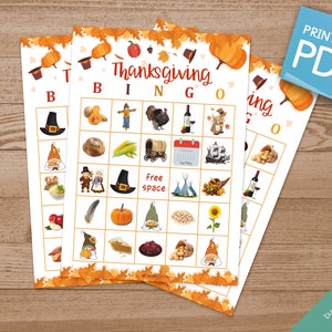 THANKSGIVING BINGO • 30 Printable Cards • Christmas Game Holiday Bingo ...