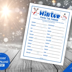 WINTER FINISH the PHRASE Game • Christmas Game Holiday Christmas Party ...