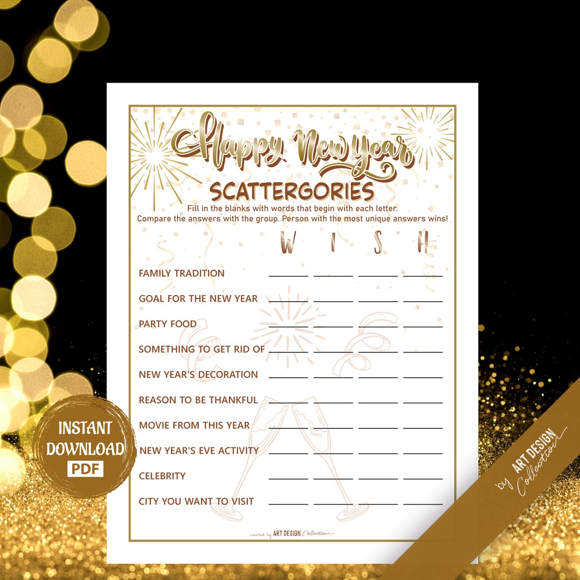 Happy New Year SCATTERGORIES Game Christmas Game Holiday - Etsy