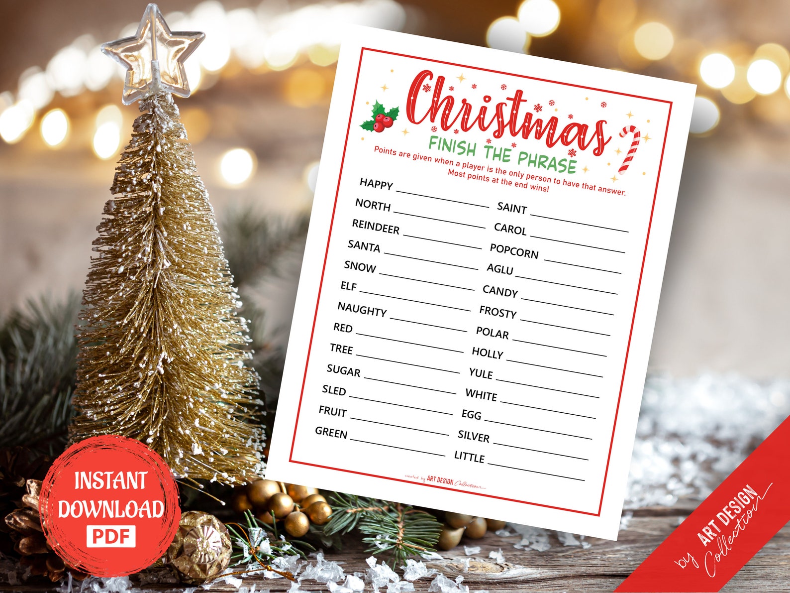 CHRISTMAS FINISH the PHRASE Game • Christmas Game Holiday Christmas ...