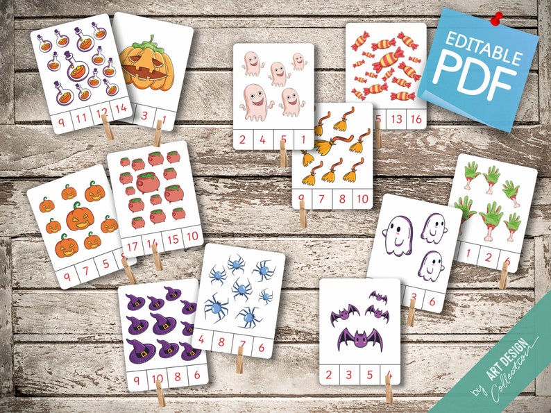 HALLOWEEN COUNTING 20 Editable Montessori Cards Flash - Etsy