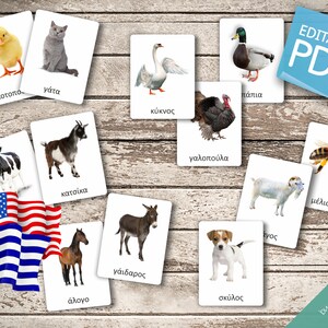 FARM ANIMALS GREEK Edition • 22 Greek and 22 English Editable ...