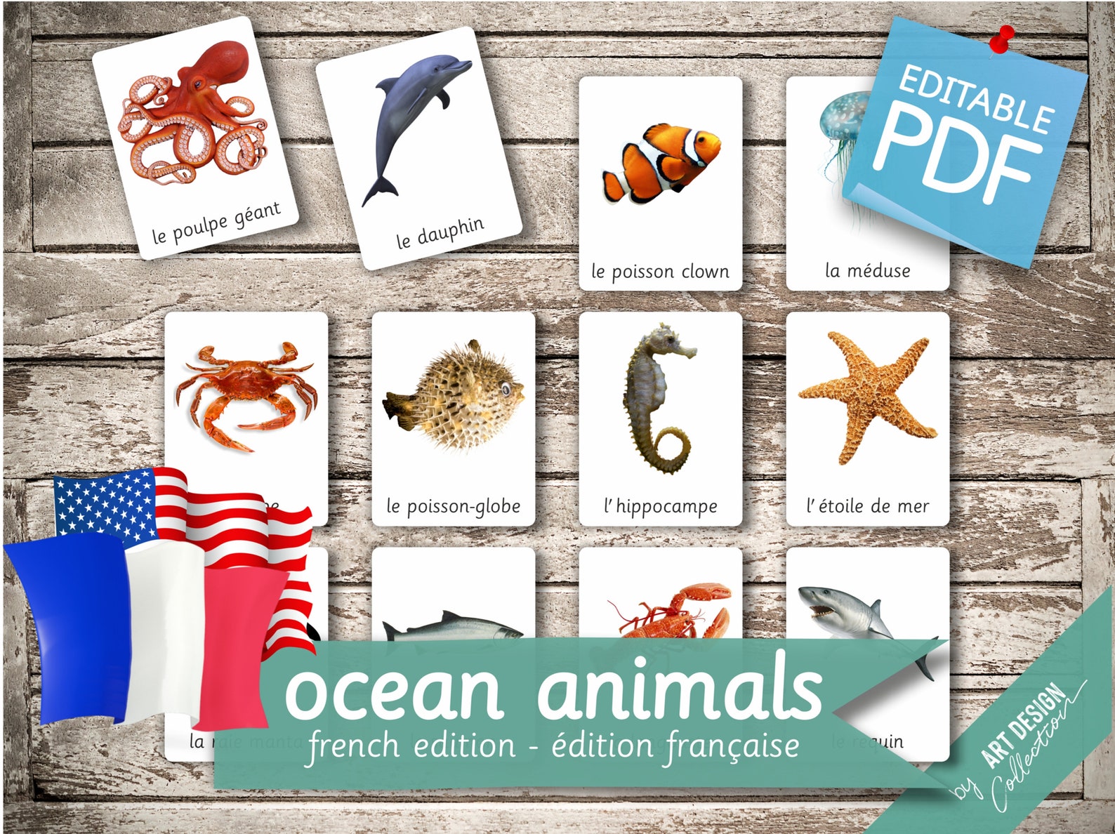 OCEAN ANIMALS FRENCH Edition 22 French and 22 English - Etsy