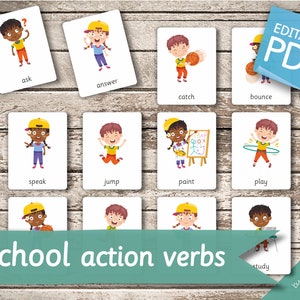 SCHOOL ACTION VERBS French Edition 16 French and 16 English Editable ...