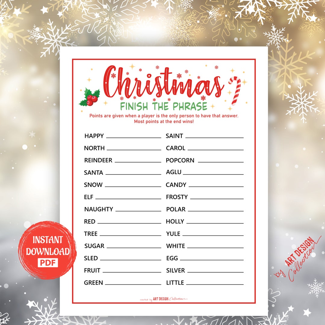 CHRISTMAS FINISH the PHRASE Game • Christmas Game Holiday Christmas ...