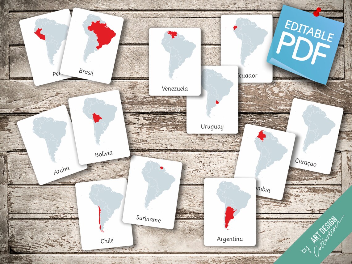 SOUTH AMERICA MAPS 18 Montessori Cards Flash Cards | Etsy