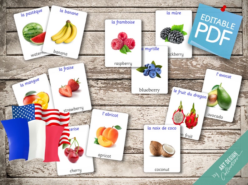 FRUITS real Pictures BILINGUAL 50 Editable Montessori - Etsy