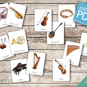 MUSICAL INSTRUMENTS • 32 Editable Montessori Cards • Flash Cards ...