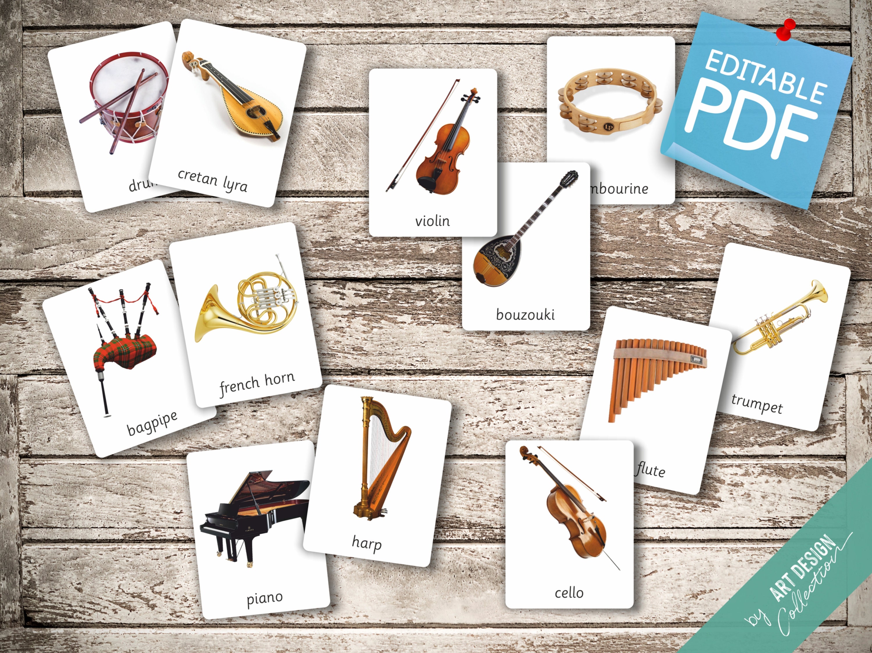 MUSICAL INSTRUMENTS 32 Editable Montessori Cards Flash - Etsy