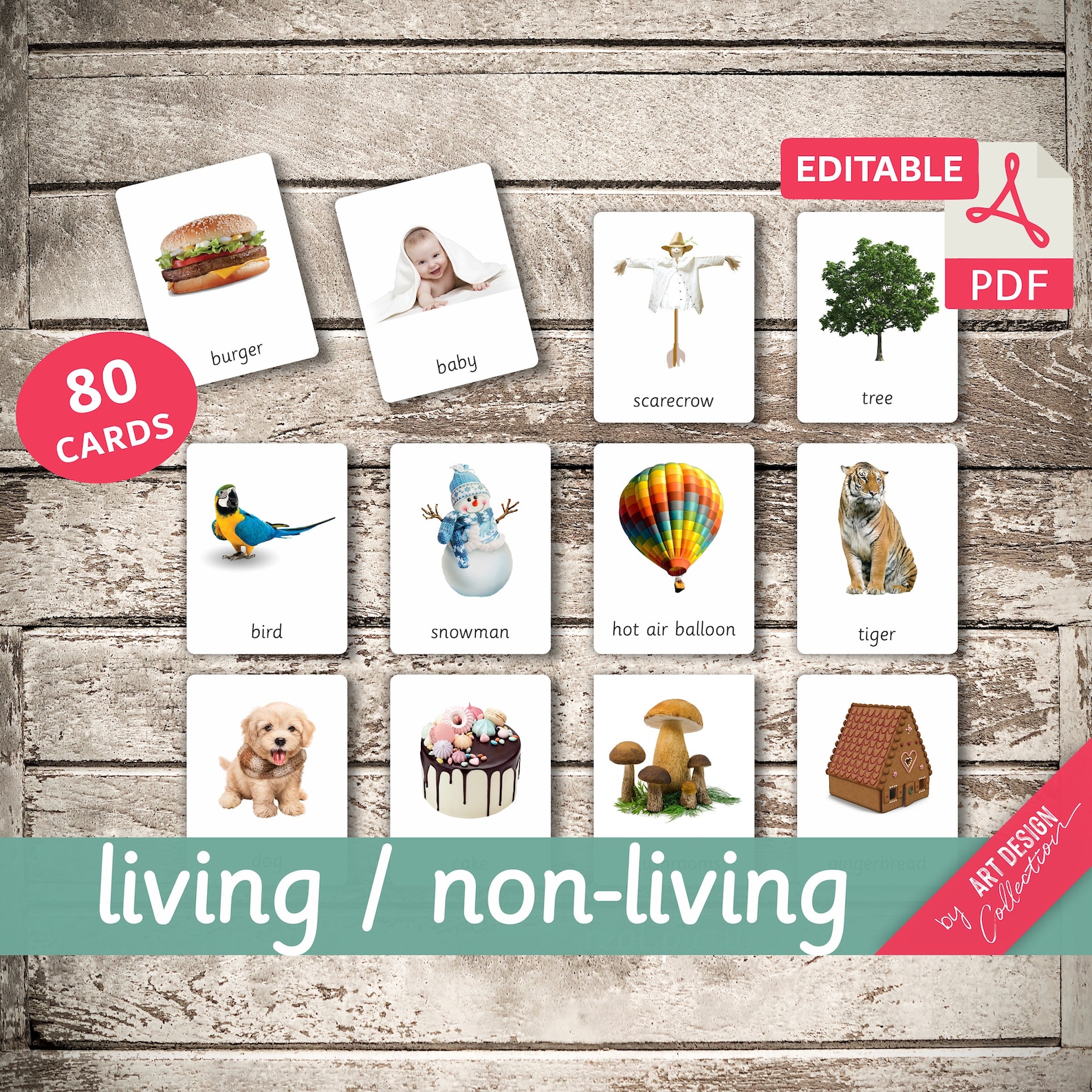 LIVING / Non-living • 80 Editable Montessori Cards • Flash Cards ...
