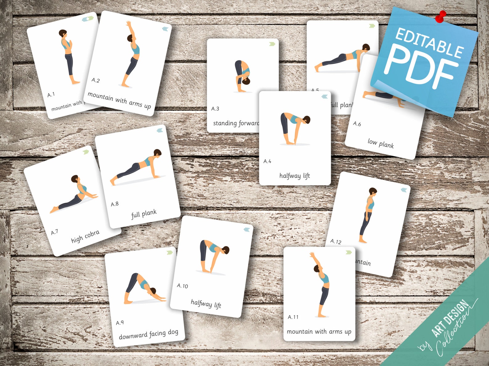 SUN SALUTATION Yoga Poses (part A, B, C) • 42 Editable Montessori Cards ...