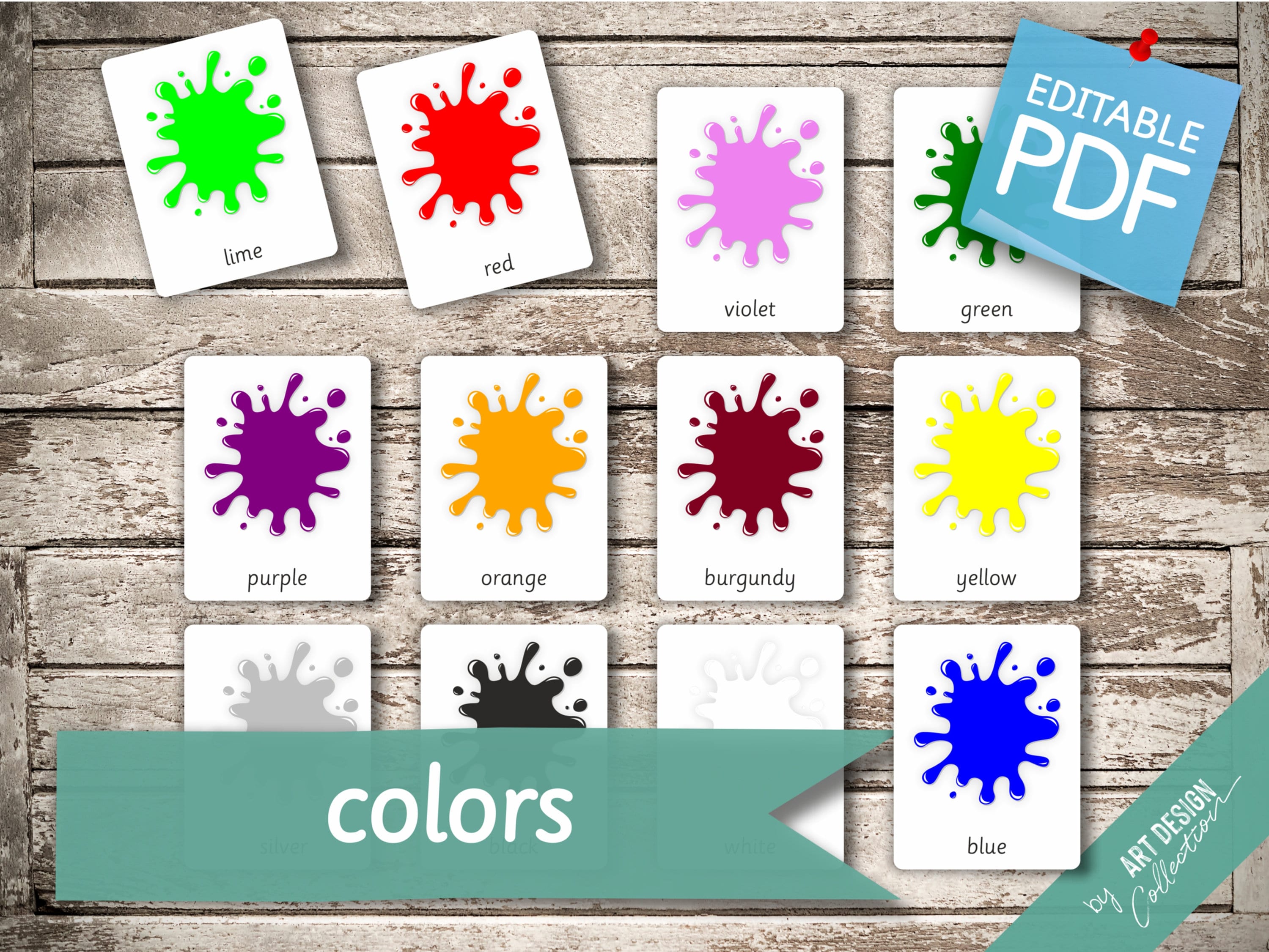 COLORS • 20 Editable Montessori Cards • Flash Cards Nomenclature ...